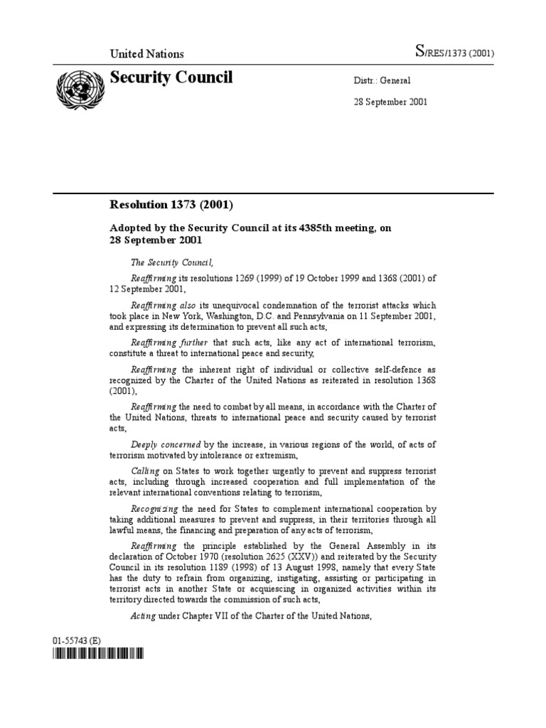 UN Security Council Resolution 1373 | PDF