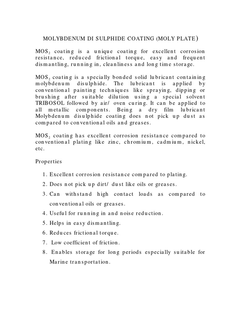 Molybdenum Disulfide Coating Overview | PDF