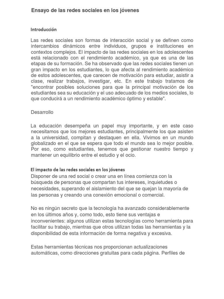 Ensayo - de Las Redes Sociales en Los Adolescentes | Descargar gratis ...