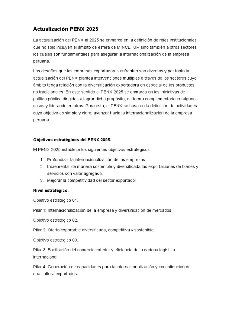 Pilares y Líneas de Acción del PENX 2025 | PDF | Mercado (economía ...