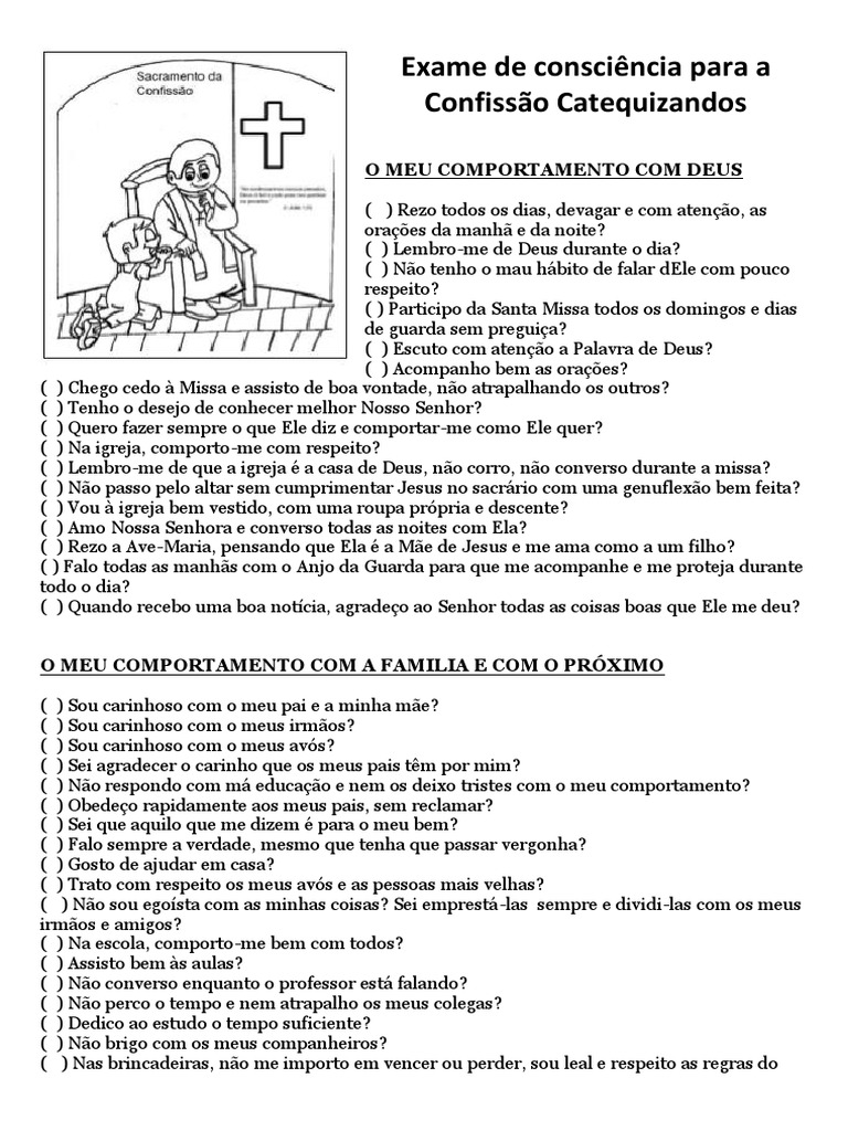 Exame de Consciência para A Confissão para Catequizandos | PDF | Oração Exame de Consciência para A Confissão para Catequizandos | PDF | Oração
