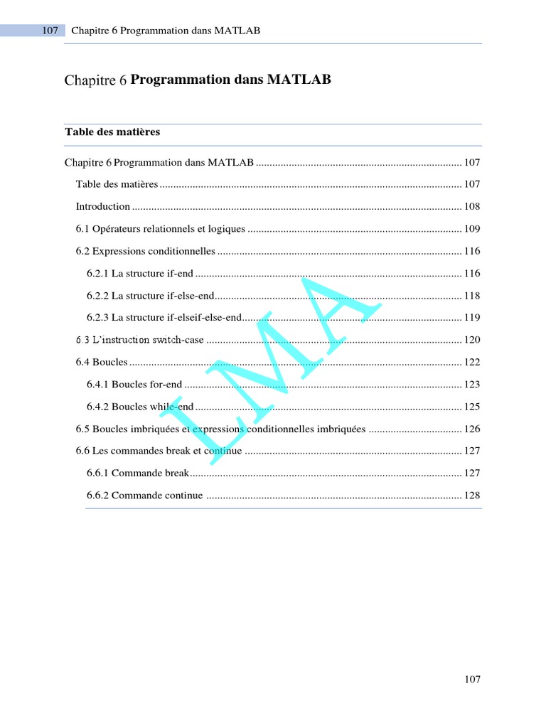 Chapitre 6 Programmation Dans MATLAB | PDF | Structure de contrôle | Programme informatique