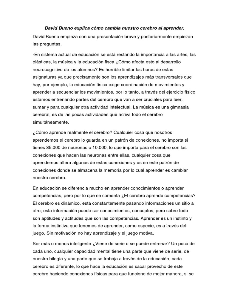 David Bueno Explica Cómo Cambia Nuestro Cerebro Al Aprender Pdf