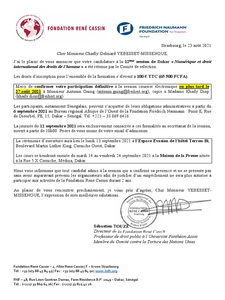 Invitation Fondation Rene Cassin | PDF