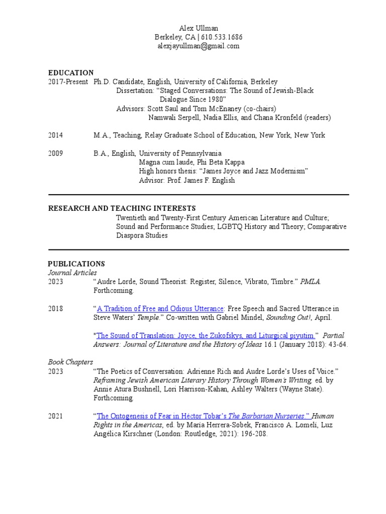 Alex Ullman - CV | PDF