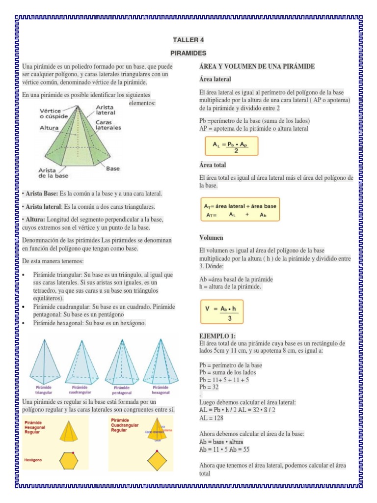 Taller 4 Piramides: Área Y Volumen de Una Pirámide Área Lateral | PDF ...