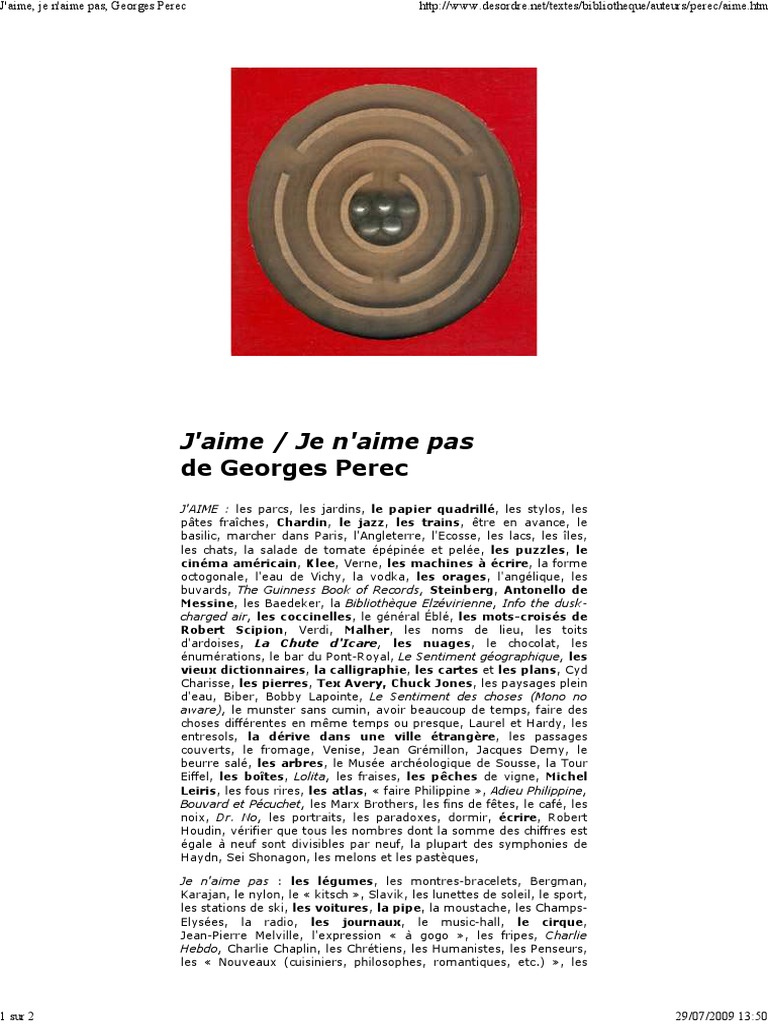 J'aime et je n'aime pas de Perec | PDF