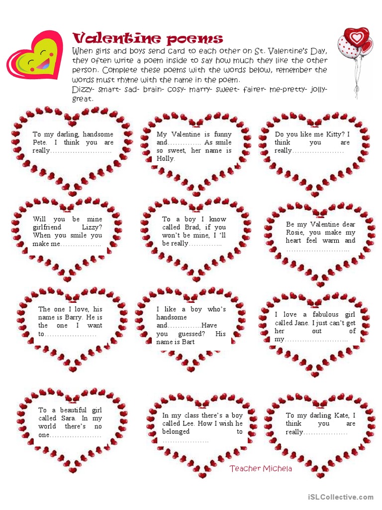Valentine's Day Poem Fill-Ins | PDF