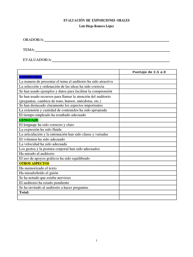 Ficha para La Evaluacion de Exposiciones Orales | PDF