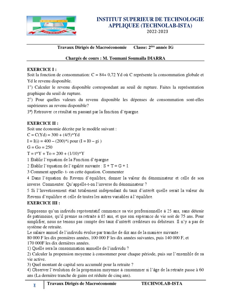 TD MACRO 2émé Année IG TECHNOLAB-ISTA 2022-2023 | PDF