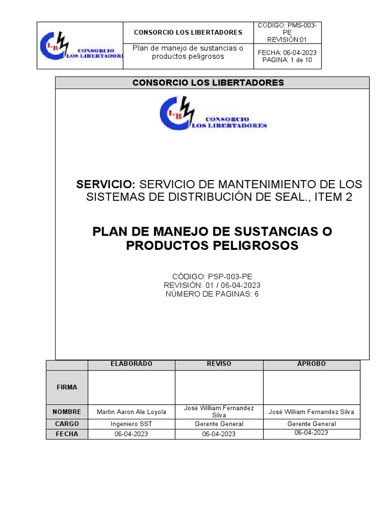 Plan de Manejo de Sustancias Peligrosas | PDF | Contaminación | Hidrocarburos