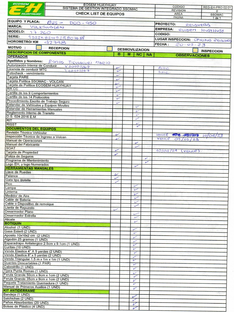 Check List de Vehiculos Moviles | PDF