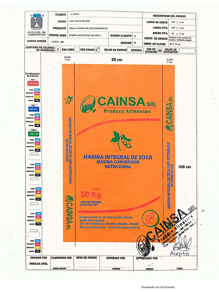 Ficha Tecnica Aprobada Harina Integral Soya Naranja | PDF
