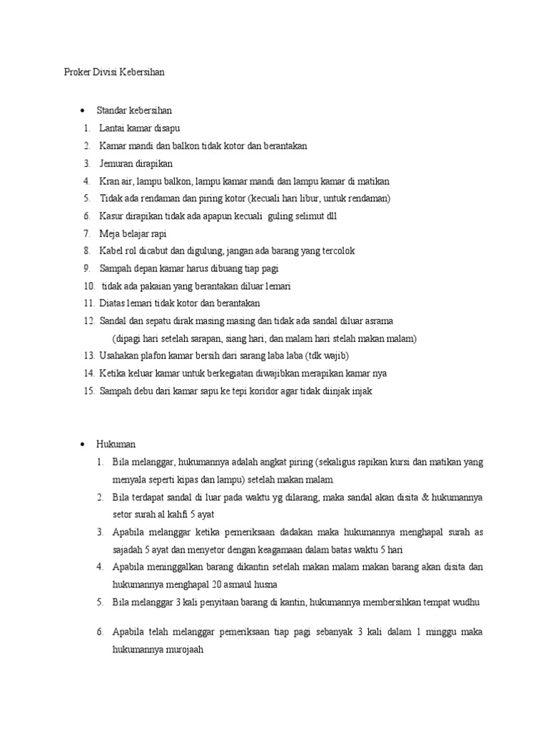 Proker Divisi Kebersihan | PDF