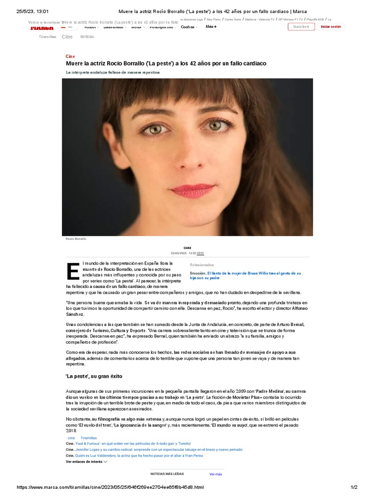 Repent_Muere la actriz Rocío Borrallo ('La peste') a los 42 años por un fallo cardiaco _ Marca | PDF