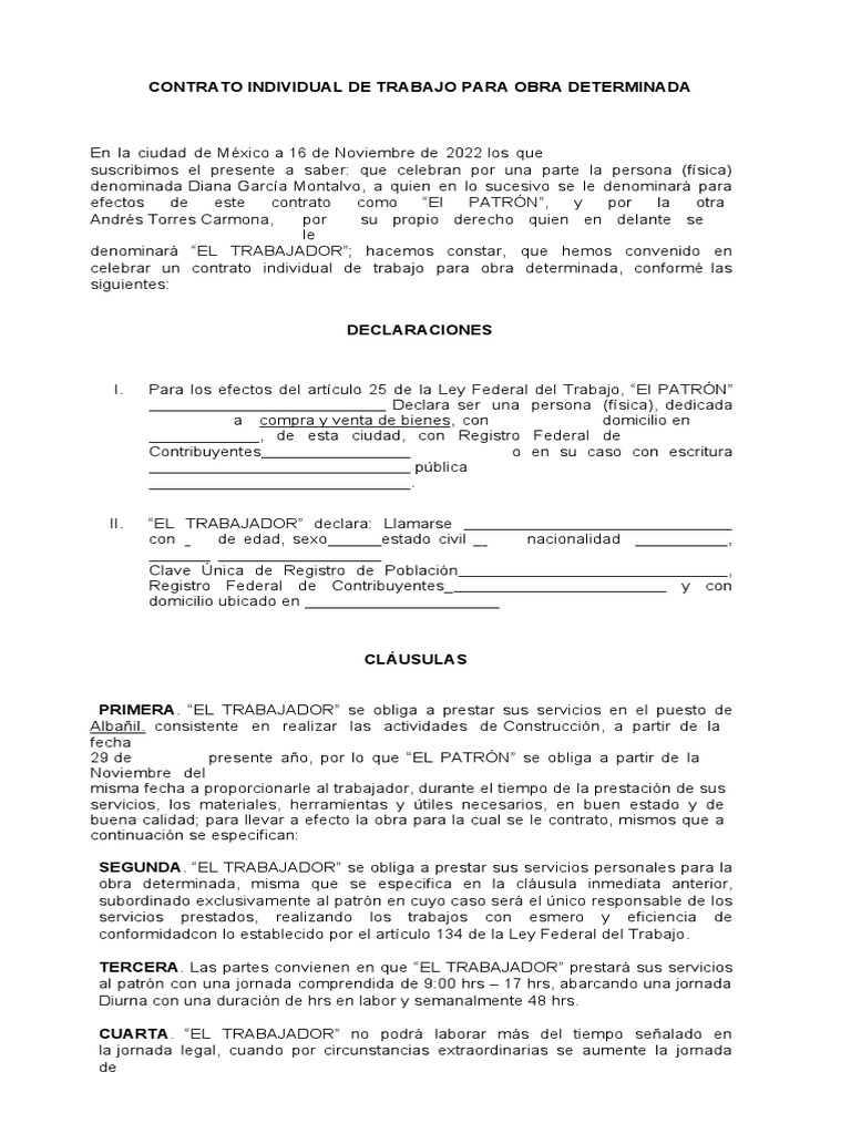 Contrato Obra Determinada | PDF | Salario
