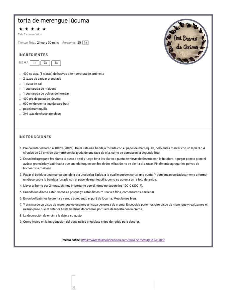 Torta de Merengue Lúcuma - Mi Diario de Cocina | PDF | Cocina, comidas ...