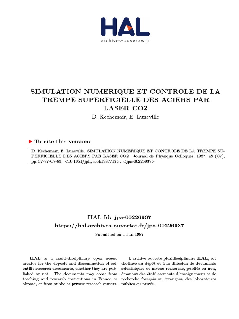 Simulation de trempe laser des aciers | PDF | Chimie physique | Quantité