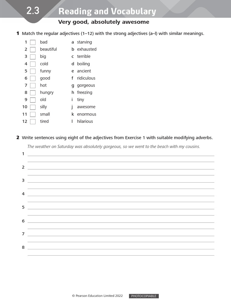 Adjective Matching and Sentence Exercise | PDF | Teaching Methods ...