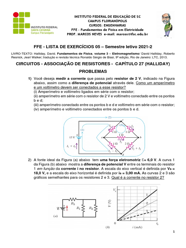 LISTA 05 Circuítos Elétricos | PDF | Circuitos em série e em paralelos | Resistência elétrica e ...