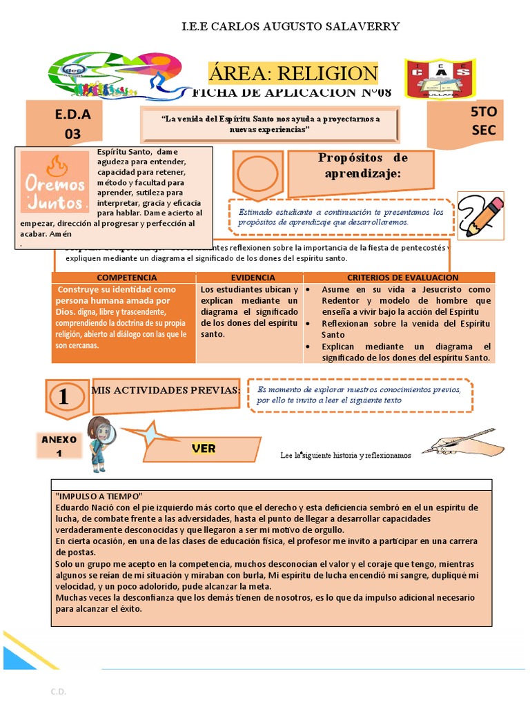 5° Ficha de Religion 2023-Sesión08-Exp.3 | PDF | espíritu Santo | Jesús