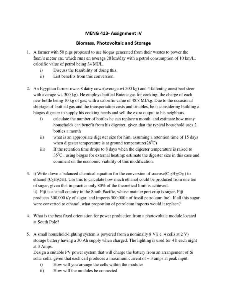 M413 Ass IV | PDF | Photovoltaics | Anaerobic Digestion