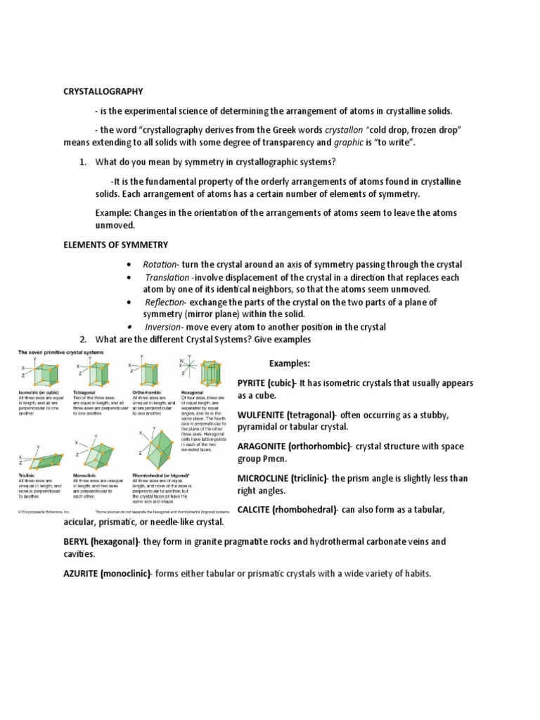 Symmetry Elements of Crystallographic Systems | PDF | Crystal | Crystal ...