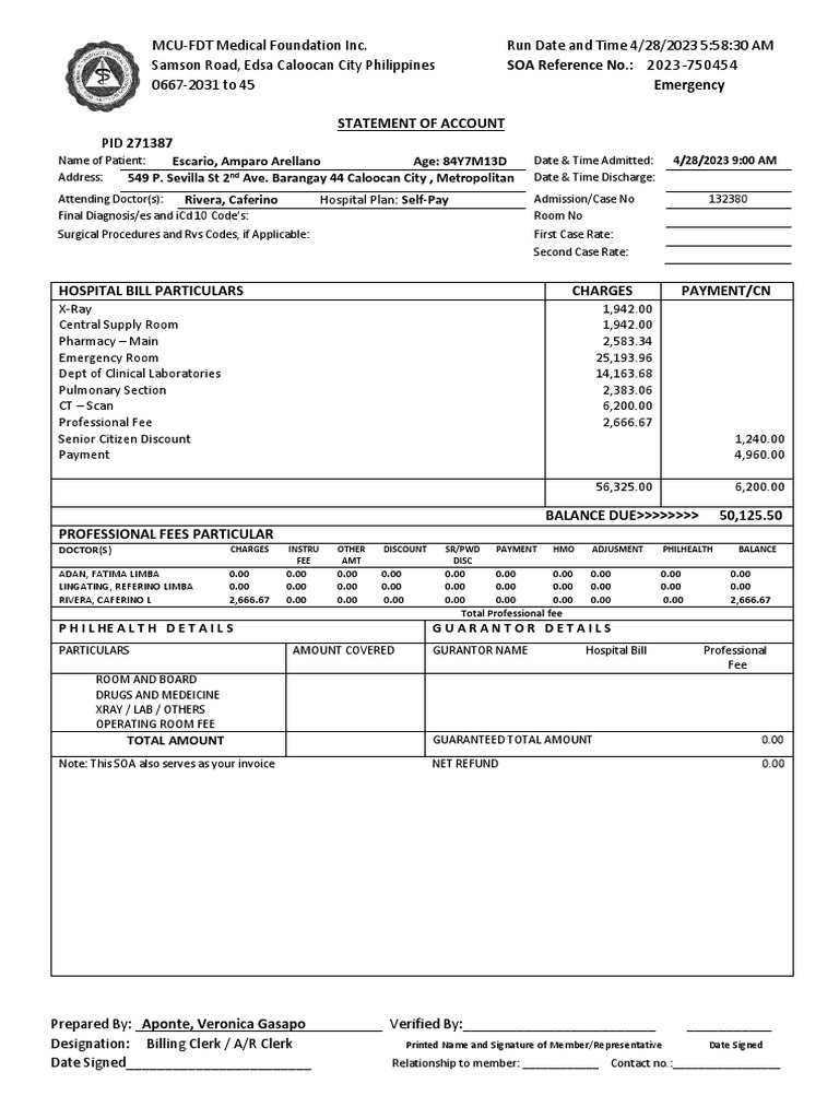 Hosp Bill | PDF | Medicine | Medical Specialties
