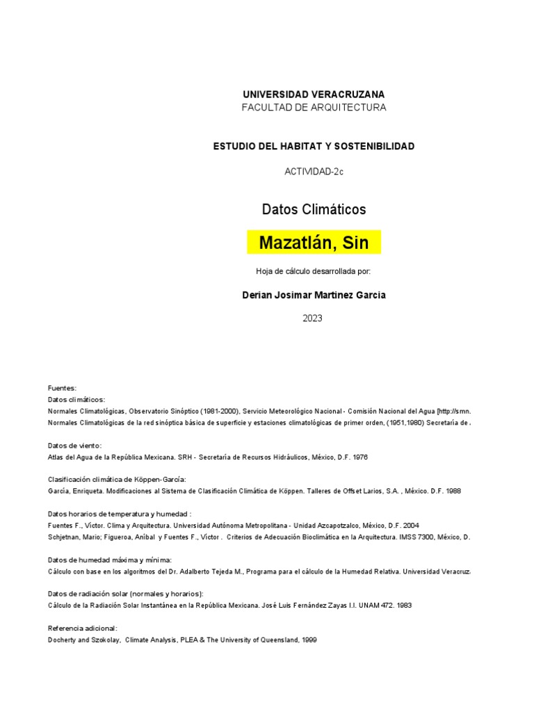 DClim Ciudad THS23 Martinez Garcia DJ 2 Datos Climáticos | PDF | Clima | Climatología