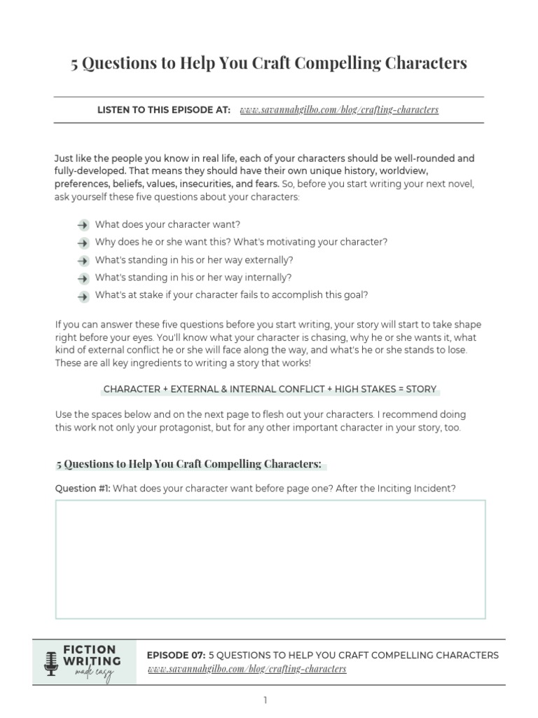 30 Questions To Help You Craft Compelling Characters PDF | PDF