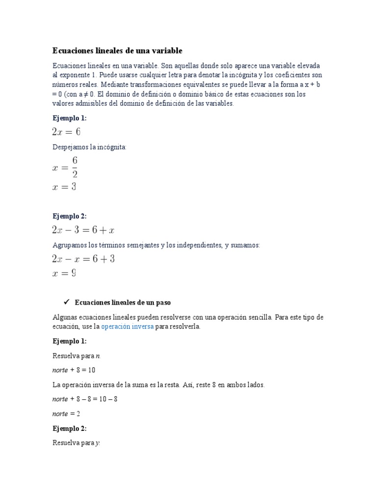 Ecuaciones e Inecuaciones Lineales | PDF | Ecuaciones | Multiplicación