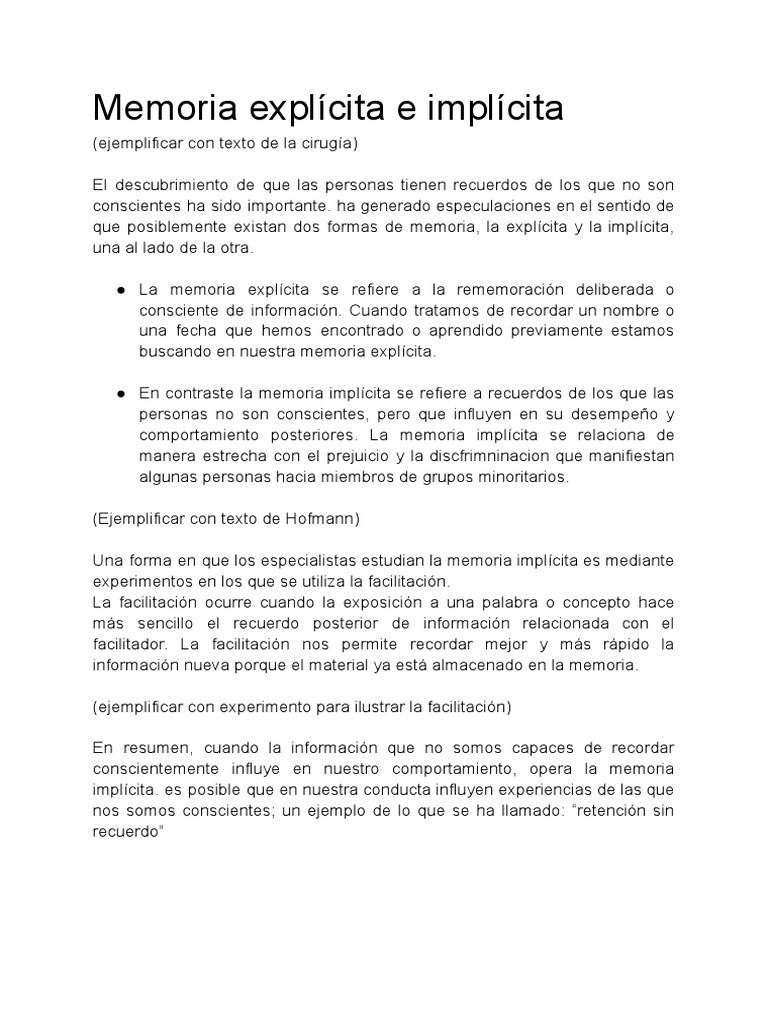 Memoria Explícita e Implícita - Dann | PDF | Ciencia y matemáticas
