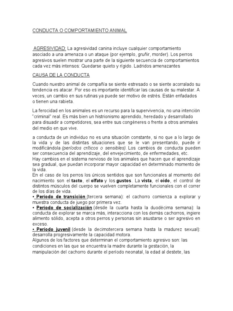 Conducta o Comportamiento Animal | PDF