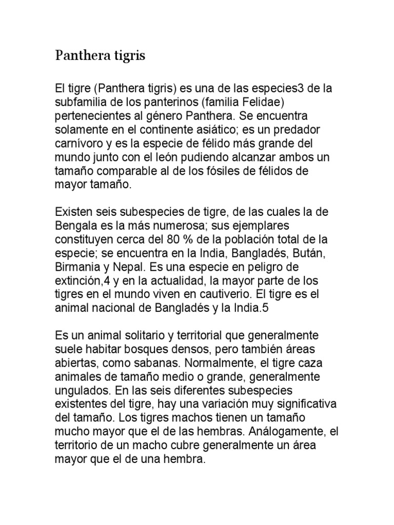 Panthera Tigris | PDF
