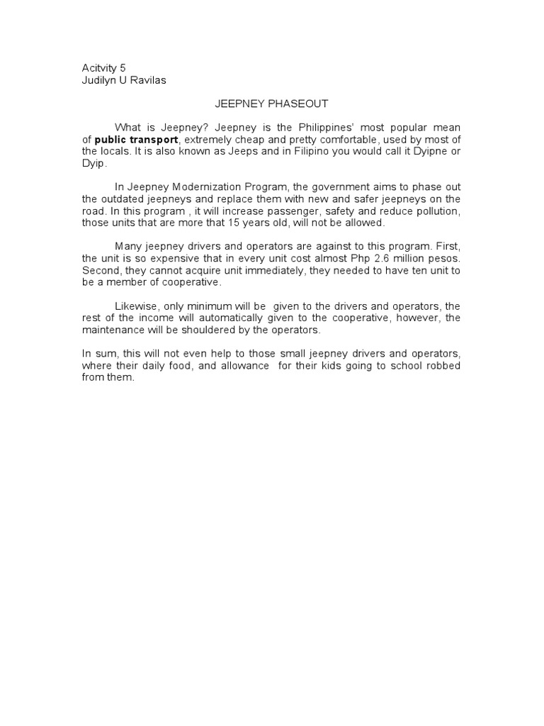 Jeepney Phaseout: Impact on Drivers | PDF