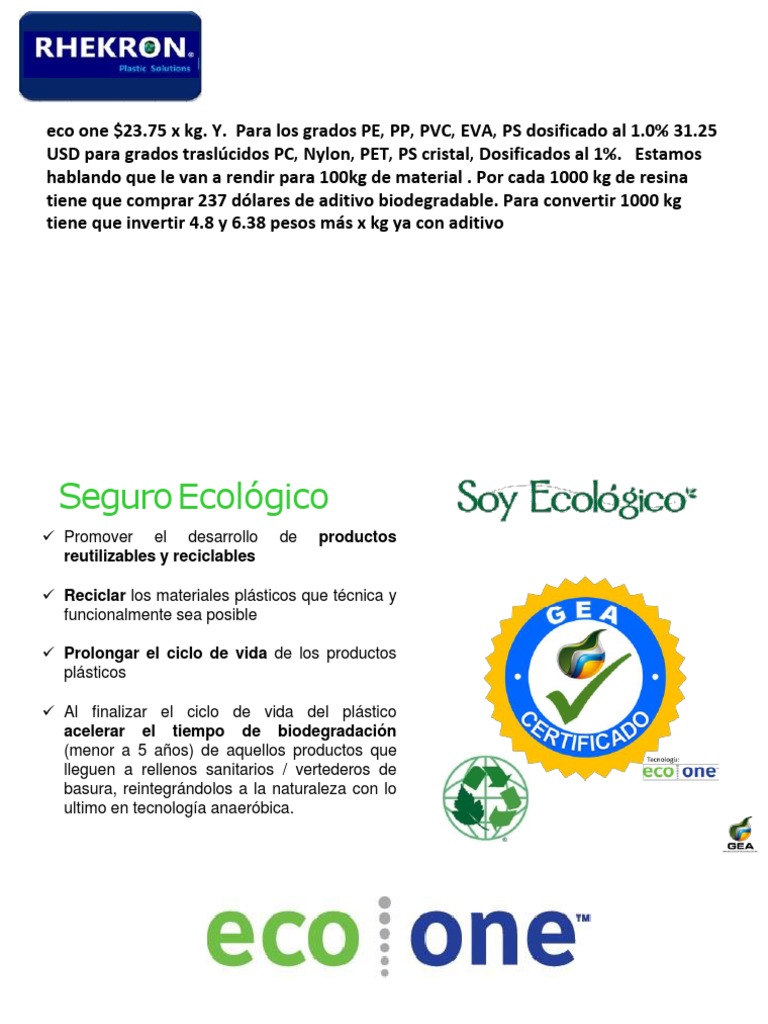 Aditivos Eco One Ficha Tecnica | PDF | El plastico | Residuos