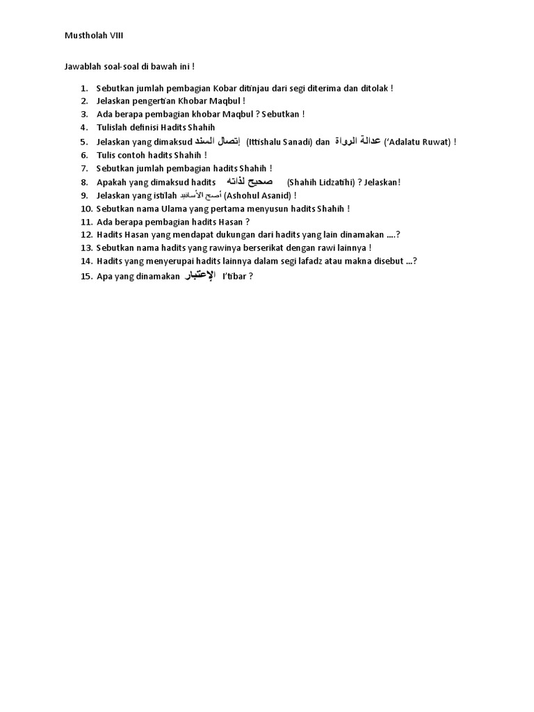 Soal Mustholah VIII PAS 2021 | PDF | Filsafat | Kajian Bahasa Asing