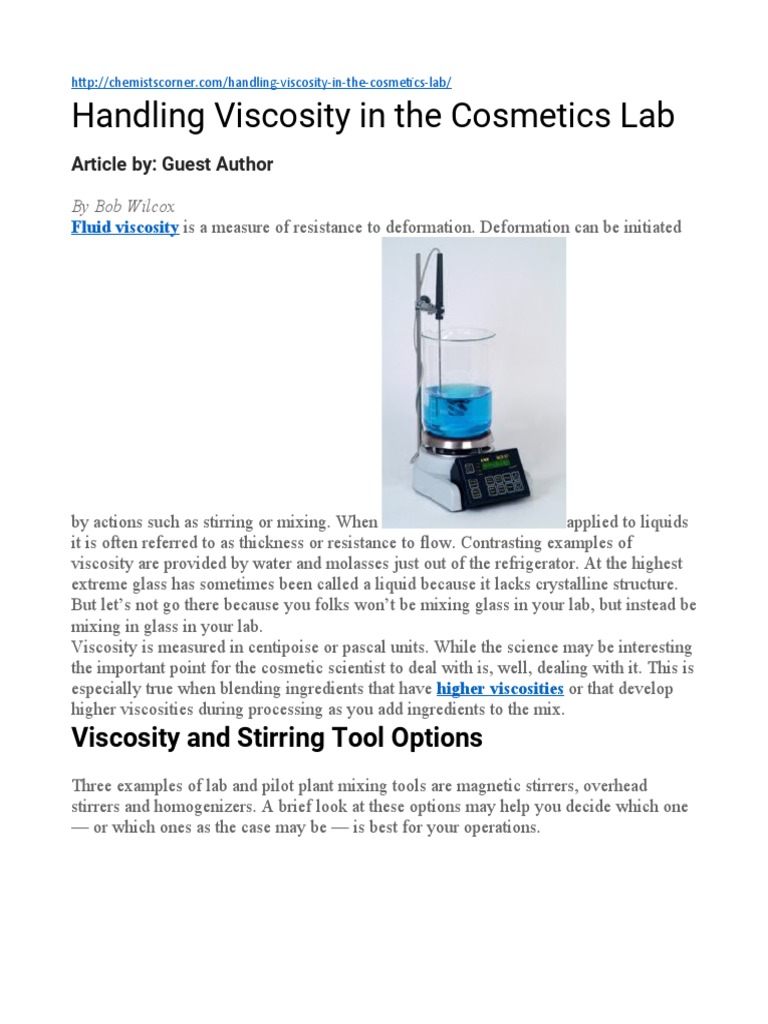 Handling Viscosity in The Cosmetics Lab | PDF | Viscosity | Electric Motor