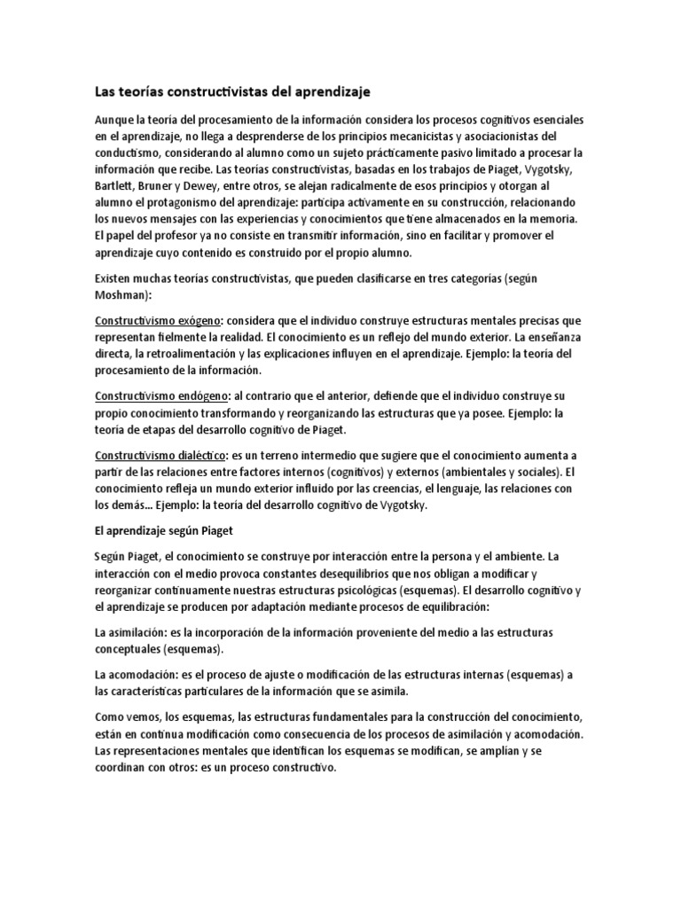 Las Teorias Constructivistas Del Aprendizaje | PDF | Aprendizaje | Constructivismo (filosofía de ...