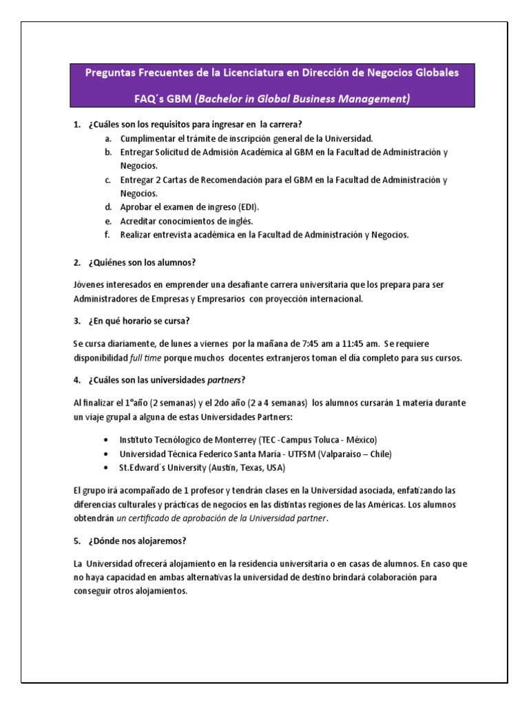 FAQ GBM - Final 20101029 | PDF | Universidad