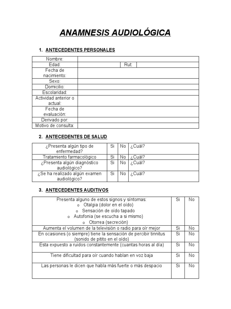Anamnesis audiológica | PDF | Oído | Tinnitus