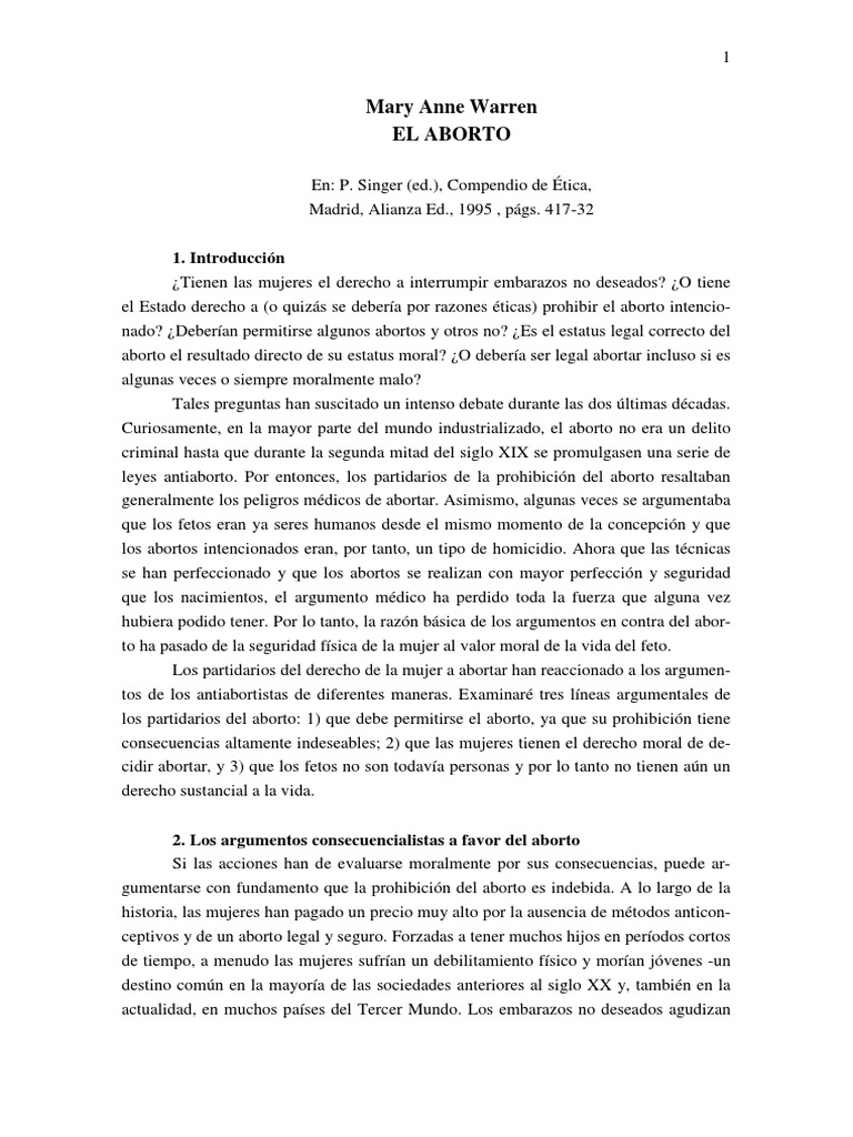 Warren M.A. El Aborto | PDF | Moralidad | Aborto