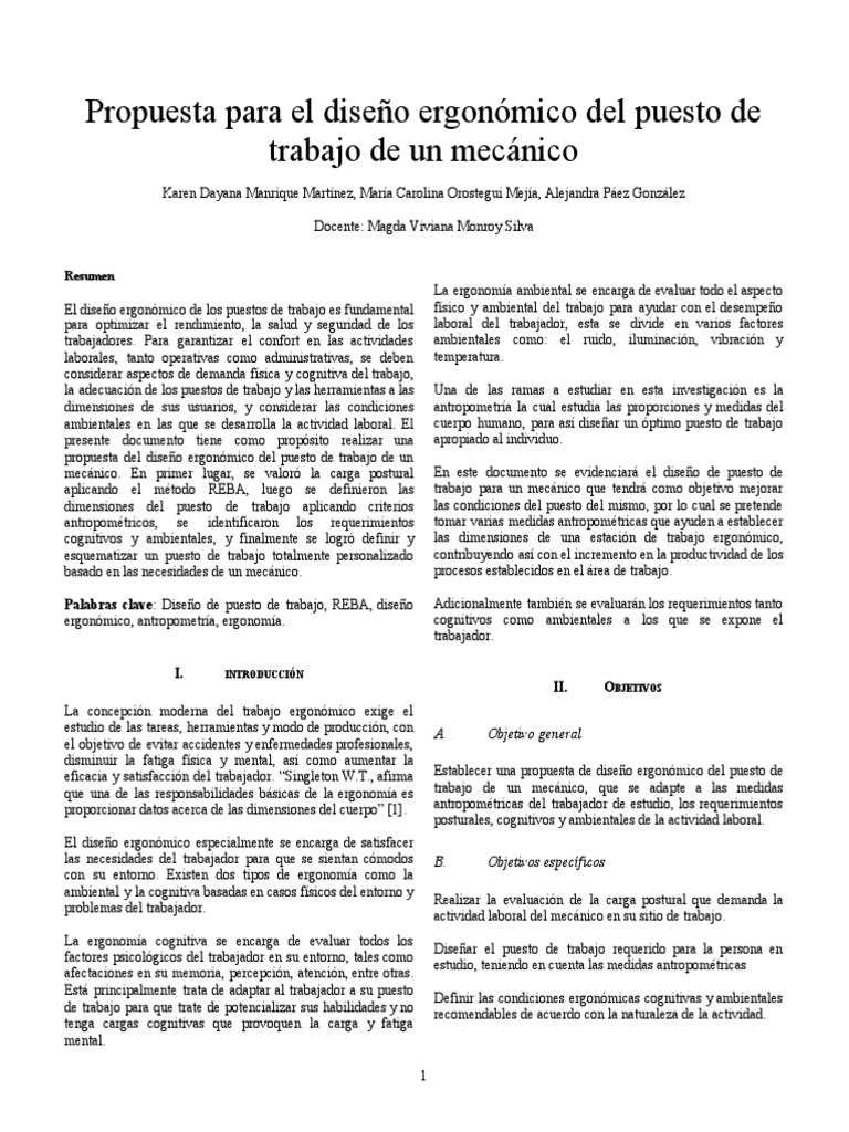 Working Paper Diseño PT Mecánico | PDF | Factores humanos y ergonomía ...