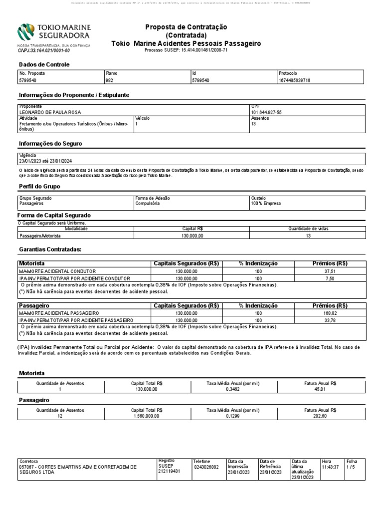 Proposta de Seguro | PDF | Seguro | Direito Privado