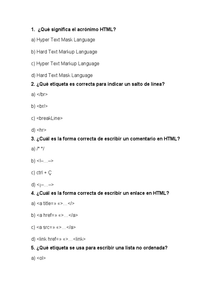 Preguntas de Conocimientos HTML | PDF | HTML | HTML5