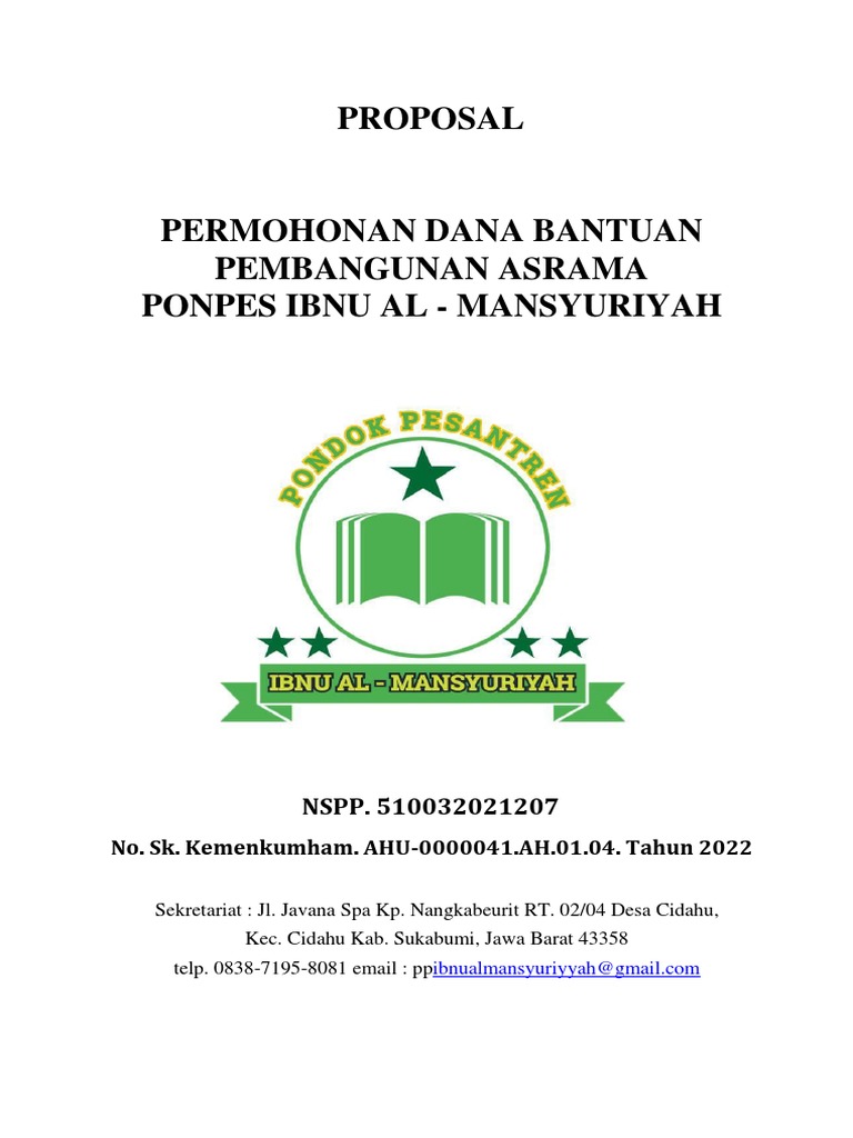 Proposal Pembangunan Asrama Ponpes Ibnu Al Mansyuriyah | PDF | Karier & Perkembangan | Perjalanan
