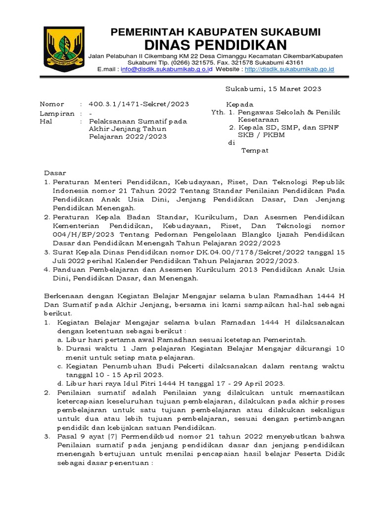 Surat Kadisdik SAJ 2022 2023 - Sign - Signed - Signed | PDF