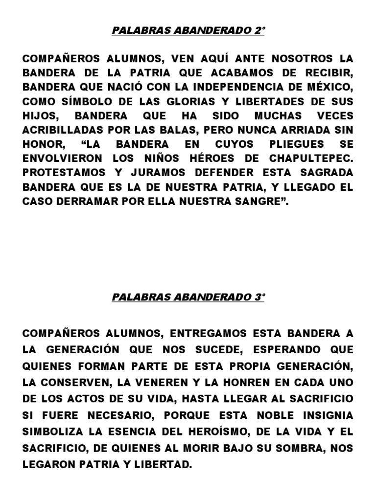 Palabras Para Entrega De Bandera Preescolar Pdf