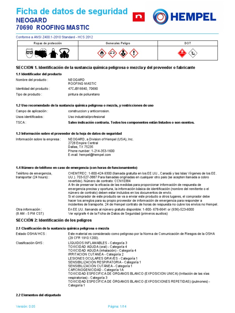Msds 70690 Roofing Mastic White | Descargar gratis PDF | Ventilación ...