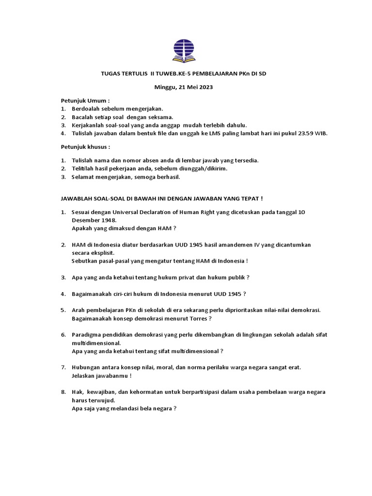 Soal PEMBELAJARAN PKN DI SD | PDF | Karier & Perkembangan | Ilmu Sosial